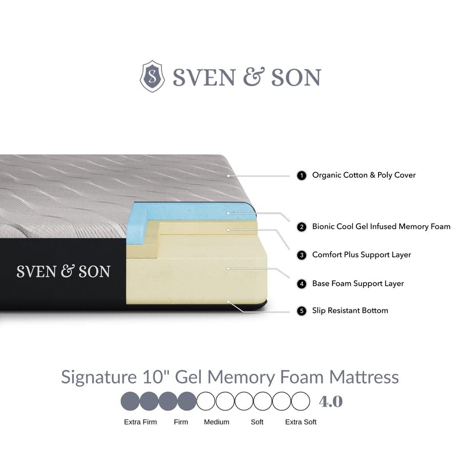 Sven & Son Queen Mattress, Bed in A Box, 10" Luxury Cool Gel Memory Foam, Pressure Relief & Support, 10" Year Warranty, Designed in USA(Queen, Mattress Only 10" Firm)