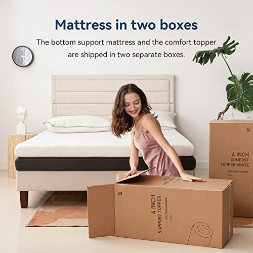 8 inch AeroFusion Memory Foam Mattress/Topper Queen Size,4"+4" Combination Topper in a Box,Medium Firm 2022 Innovative Mattress for Pressure Relief,CertiPUR-US Certified