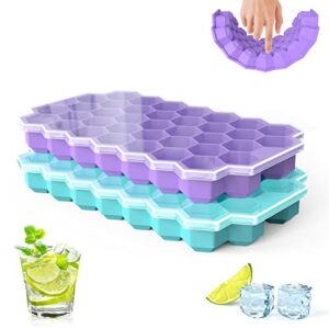 upgrade ice cube trays, 2 pack silicone flexible ice cube trays with lid, 76 cubes ice trays for chilled drinks, whiskey & cocktails, stackable flexible safe ice cube trays