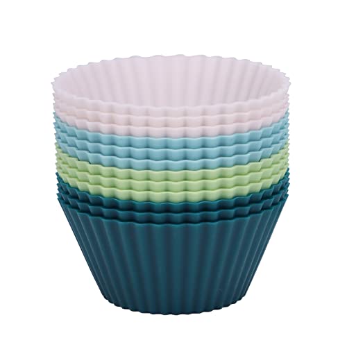 SAWNZC Silicone Baking Cups, Reusable Cupcake Liners, 12 Pack Cake Molds, Standard Size Muffin Liners, Dishwasher Safe