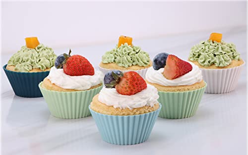 SAWNZC Silicone Baking Cups, Reusable Cupcake Liners, 12 Pack Cake Molds, Standard Size Muffin Liners, Dishwasher Safe