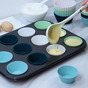 SAWNZC Silicone Baking Cups, Reusable Cupcake Liners, 12 Pack Cake Molds, Standard Size Muffin Liners, Dishwasher Safe