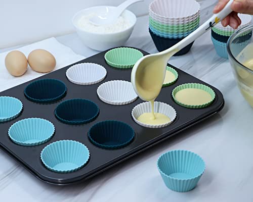 SAWNZC Silicone Baking Cups, Reusable Cupcake Liners, 12 Pack Cake Molds, Standard Size Muffin Liners, Dishwasher Safe