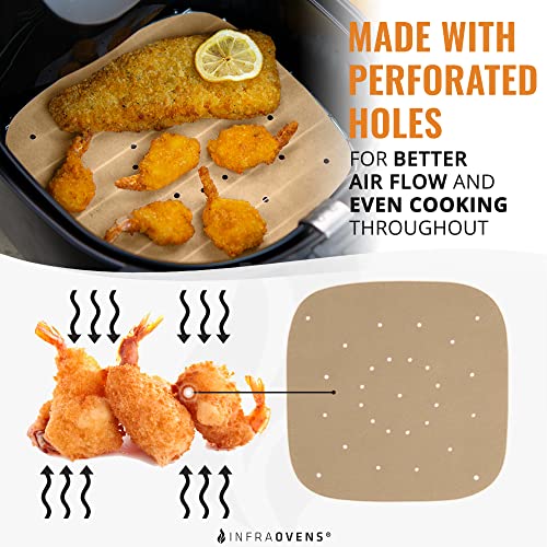 Air Fryer Liners Compatible with Bella, Chefman, Comfee, Cosori, Dash, Nuwave® Brio, Philips and More | Unbleached Air Fryer Parchment Paper Sheets, Pre-Cut 100pcs