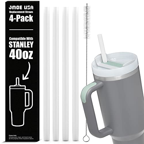 Jmoe USA 12" Straws for Stanley 40oz Adventure Quencher FlowState H2.0 | Replacement Plastic Straws Designed for Stanley 40oz Tumbler | 4-Pack Includes Cleaning Brush | Food Grade & BPA Free