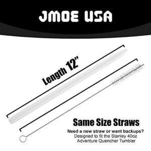 Jmoe USA 12" Straws for Stanley 40oz Adventure Quencher FlowState H2.0 | Replacement Plastic Straws Designed for Stanley 40oz Tumbler | 4-Pack Includes Cleaning Brush | Food Grade & BPA Free