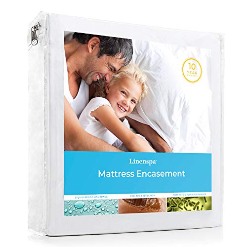 Linenspa Dorm Room Essentials 2 Inch Memory Foam Mattress Topper Cover–Keeps Topper Clean White & Waterproof Mattress Encasement - College Dorm Room Essentials - Waterproof Twin XL