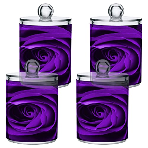 Blueangle 4PCS Purple Rose Qtip Holder Dispenser with Lids - Apothecary Jar Containers for Vanity Organizer Storage - Plastic Food Storage Canisters（993）