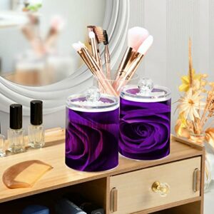 Blueangle 4PCS Purple Rose Qtip Holder Dispenser with Lids - Apothecary Jar Containers for Vanity Organizer Storage - Plastic Food Storage Canisters（993）