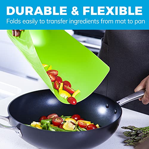 Extra Thick Flexible Plastic Cutting Board Mats With Holes For Hanging And Food Icons & "EZ-Grip" Waffle Back, (Set of 4) Dishwasher Safe