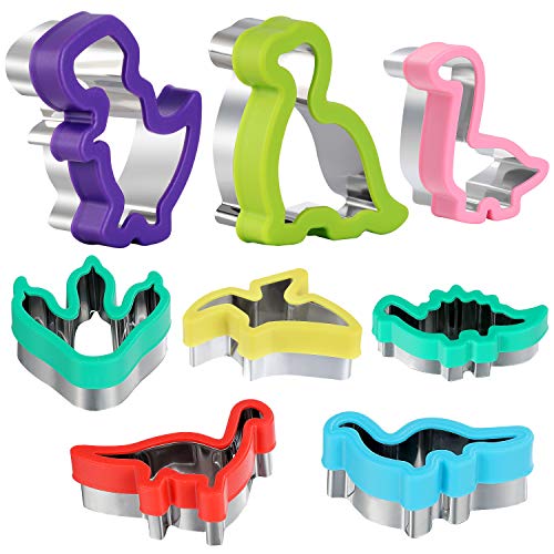 Dinosaur Cookie Cutters Set - Stainless Steel Shaped Cookie Candy Food Cutters Molds for DIY, Kitchen, Baking, Kids Dinosaur Theme Birthday Party Supplies Favors (8pack)