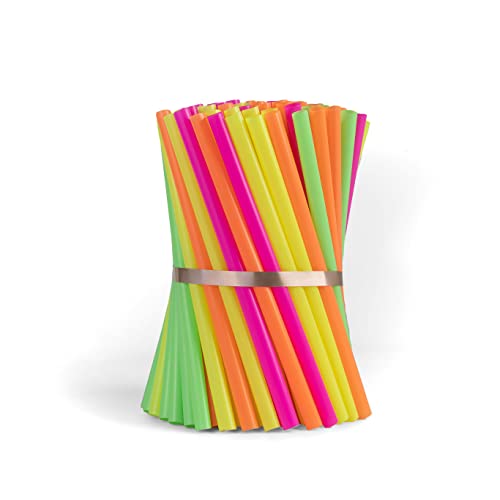 300ct Large Milkshake/Smoothie/Slush Straws, Disposable Jumbo Extra Wide Thick Long Plastic Drinking Straw, Assorted Colors, 9"x.26" (300) (Neon)