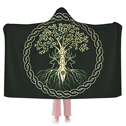 Christmas Yule Pagan Norse Wiccan Full Fleece Throw Cloak Wearable Blanket Flannel Fluffy Comforter Quilt Nursery Bedroom Bedding Decor Ornaments Queen King Size Plush Soft Cozy