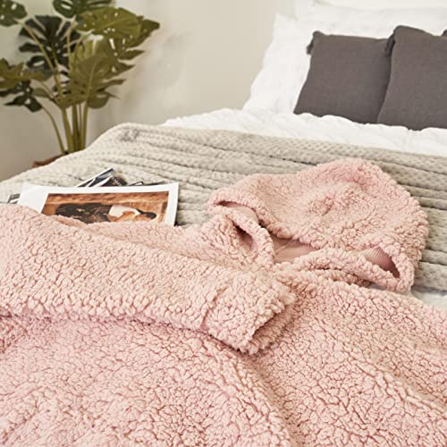 Brentfords Long Soft Teddy Fleece Oversized Hoodie Blanket Sweatshirt, Blush