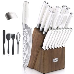 knife set, 23 pcs kitchen knife set with block, germany high carbon stainless steel chef knife block set, knives set for kitchen with sharpener & finger guard, ultra sharp, white