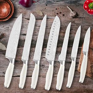 Knife Set, 23 PCS Kitchen Knife Set with Block, Germany High Carbon Stainless Steel Chef Knife Block Set, Knives Set for Kitchen with Sharpener & Finger Guard, Ultra Sharp, White