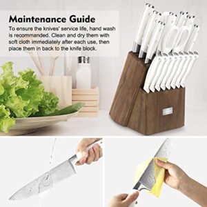 Knife Set, 23 PCS Kitchen Knife Set with Block, Germany High Carbon Stainless Steel Chef Knife Block Set, Knives Set for Kitchen with Sharpener & Finger Guard, Ultra Sharp, White