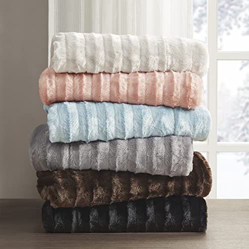 Madison Park Duke Reversible Long Faux Fur and Micro Fur Throw 50x60 Super Soft Lush Comfort