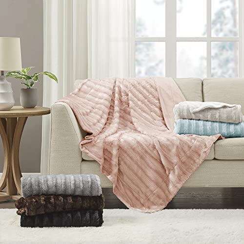 Madison Park Duke Reversible Long Faux Fur and Micro Fur Throw 50x60 Super Soft Lush Comfort