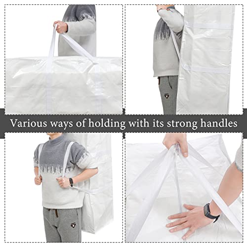 4 Pieces Heavy Duty Moving Bags Extra Large Storage Totes with Zippers and Handle 100 Lbs Waterproof Huge Tote Duffel Moving Supplies for Apartment College Essentials (White)