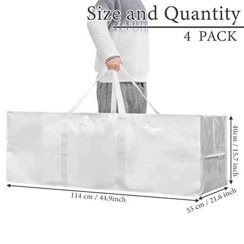 4 Pieces Heavy Duty Moving Bags Extra Large Storage Totes with Zippers and Handle 100 Lbs Waterproof Huge Tote Duffel Moving Supplies for Apartment College Essentials (White)