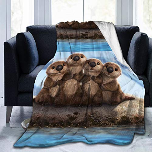 AUISS Plush Throw Velvet Blanket Cute Sea Otters Thick Fleece Carpet Chair Bedspreads for Women Luxurious Sleep Mat Pad Flannel Cover for All Season…