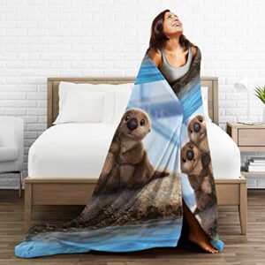 AUISS Plush Throw Velvet Blanket Cute Sea Otters Thick Fleece Carpet Chair Bedspreads for Women Luxurious Sleep Mat Pad Flannel Cover for All Season…