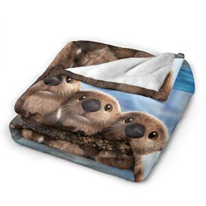 AUISS Plush Throw Velvet Blanket Cute Sea Otters Thick Fleece Carpet Chair Bedspreads for Women Luxurious Sleep Mat Pad Flannel Cover for All Season…