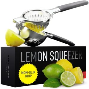 lemon squeezer stainless steel press - ergonomic, manual non-slip grip design - effortless pro-grade lemon, lime, orange, and citrus fruit hand held juicer - fewer seeds, more juice