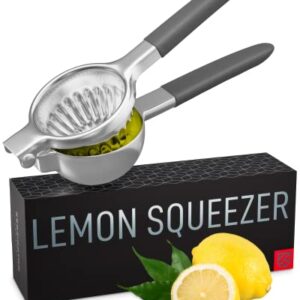 Lemon Squeezer Stainless Steel Press - Ergonomic, Manual Non-Slip Grip Design - Effortless Pro-Grade Lemon, Lime, Orange, and Citrus Fruit Hand Held Juicer - Fewer Seeds, More Juice