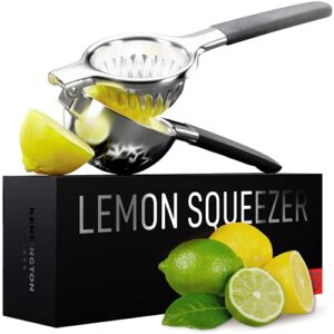 Lemon Squeezer Stainless Steel Press - Ergonomic, Manual Non-Slip Grip Design - Effortless Pro-Grade Lemon, Lime, Orange, and Citrus Fruit Hand Held Juicer - Fewer Seeds, More Juice