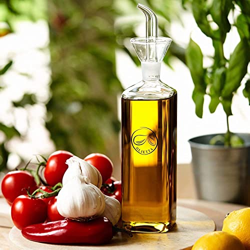 Olietta Glass Non Drip Leak Proof No Mess Oil Dispenser and Vinegar Cruet Pourer for Kitchen 17oz 500ML - Great for Pouring & Drizzling Olive Oil & Liquids - Easy to Clean, Drip Free and Leakproof