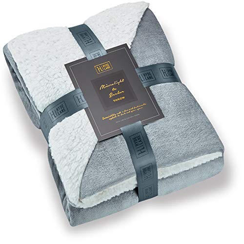 Hyde Lane Soft Grey Sherpa Throw Blankets | Cozy Fuzzy Fleece Throws for Sofa, Couch | Comfy Fluffy Blanket Gifts for Women, Adults | Gray, 50x60