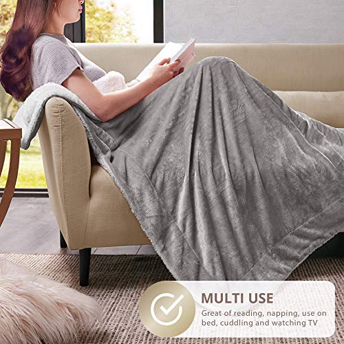 Hyde Lane Soft Grey Sherpa Throw Blankets | Cozy Fuzzy Fleece Throws for Sofa, Couch | Comfy Fluffy Blanket Gifts for Women, Adults | Gray, 50x60