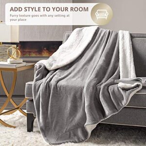 Hyde Lane Soft Grey Sherpa Throw Blankets | Cozy Fuzzy Fleece Throws for Sofa, Couch | Comfy Fluffy Blanket Gifts for Women, Adults | Gray, 50x60