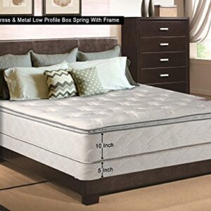 Mattress Solution 10-Inch Medium Plush Pillowtop Innerspring Fully Assembled Mattress And 4" Low Profile Metal Box Spring/Foundation Set With Frame, Twin XL