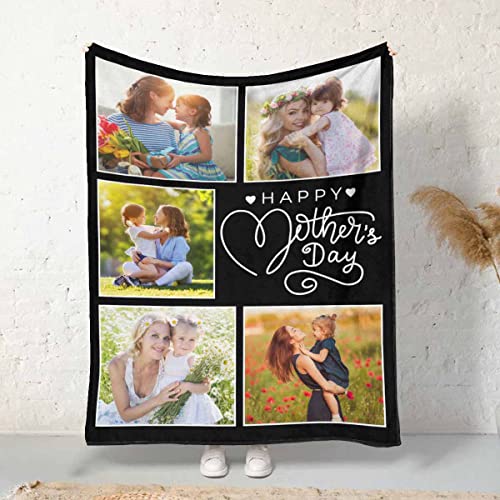 MyPupSocks Customized Mom Blanket with Photos for Mother's Day, Personalized Happy Mother's Day Throw Blanket Custom Picture Decorative for Women Mom from Daughter Son 30x40