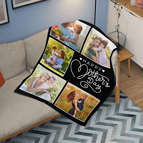 MyPupSocks Customized Mom Blanket with Photos for Mother's Day, Personalized Happy Mother's Day Throw Blanket Custom Picture Decorative for Women Mom from Daughter Son 30x40