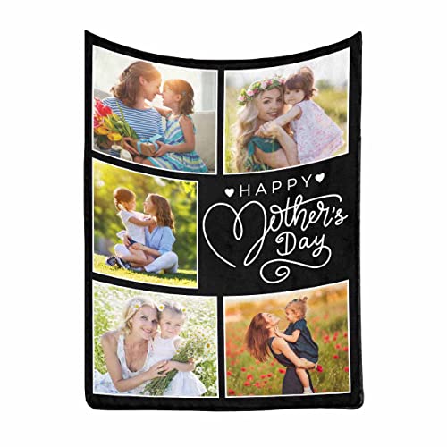 MyPupSocks Customized Mom Blanket with Photos for Mother's Day, Personalized Happy Mother's Day Throw Blanket Custom Picture Decorative for Women Mom from Daughter Son 30x40