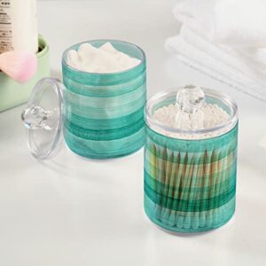 senya Clear Plastic Jars Cotton Swabs Cans, Teal Turquoise Green Wood Bathroom Canisters Storage Organizer with Lids 2PCs Set for Cotton Ball, Cotton Swab, flossers, Hair Bands