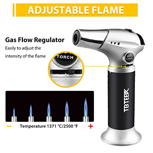 TBTEEK Kitchen Torch, Fit All Tanks Butane Torch Cooking Torch with Safety Lock & Adjustable Flame for Cooking, BBQ, Baking, Brulee, Creme, DIY Soldering(Butane Not Included)