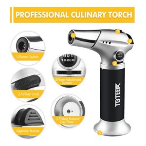 TBTEEK Kitchen Torch, Fit All Tanks Butane Torch Cooking Torch with Safety Lock & Adjustable Flame for Cooking, BBQ, Baking, Brulee, Creme, DIY Soldering(Butane Not Included)