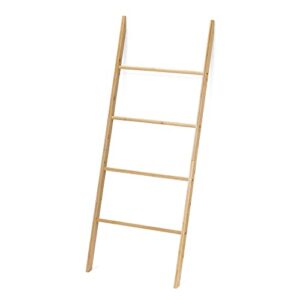 Navaris Bamboo Towel Ladder - Wood Rack for Towels, Clothes, Blankets - Wall Leaning Wooden Rack for Bathroom, Bedroom - 4-Tier Towel Holder Stand