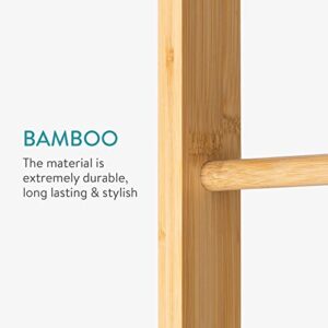 Navaris Bamboo Towel Ladder - Wood Rack for Towels, Clothes, Blankets - Wall Leaning Wooden Rack for Bathroom, Bedroom - 4-Tier Towel Holder Stand