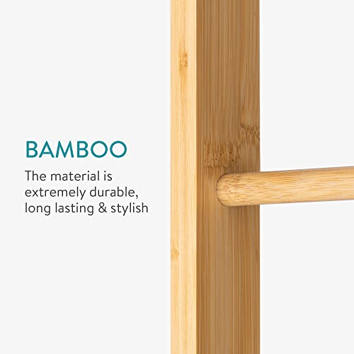 Navaris Bamboo Towel Ladder - Wood Rack for Towels, Clothes, Blankets - Wall Leaning Wooden Rack for Bathroom, Bedroom - 4-Tier Towel Holder Stand