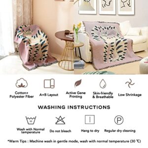 tiowik Big Leopard Cat Throw Woven Blanket with Tassel for Home Decoration Chair Couch Sofa Bed Beach Travel Picnic Cloth Tapestry Shawl Cozy Cotton Polyester (Pink 63×51 Inches)