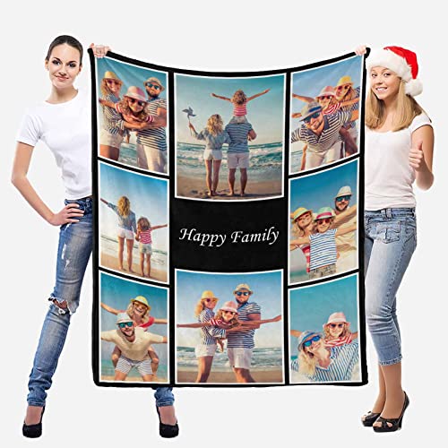 Custom Blankets with Photos Collage Cozy Super Soft Warm Comfortable Blanket – Use Photos from Your Wedding, Birthday, Cats, Dogs, Pets, Children, Vacation 60x50inch