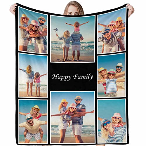 Custom Blankets with Photos Collage Cozy Super Soft Warm Comfortable Blanket – Use Photos from Your Wedding, Birthday, Cats, Dogs, Pets, Children, Vacation 60x50inch