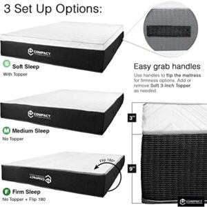 Adjustable 3-mattresses-in-1 Memory Foam Queen Size Bed w/ 2 Pillows & Protector for Best Soft, Medium to Extra Firm Orthopedic Support w/Cool Layers & Removable Topper