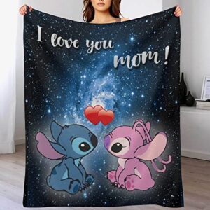 stitch blanket i love you mom warm soft throw blanket for bed sofa travel kids teens adults gift 50"x60"